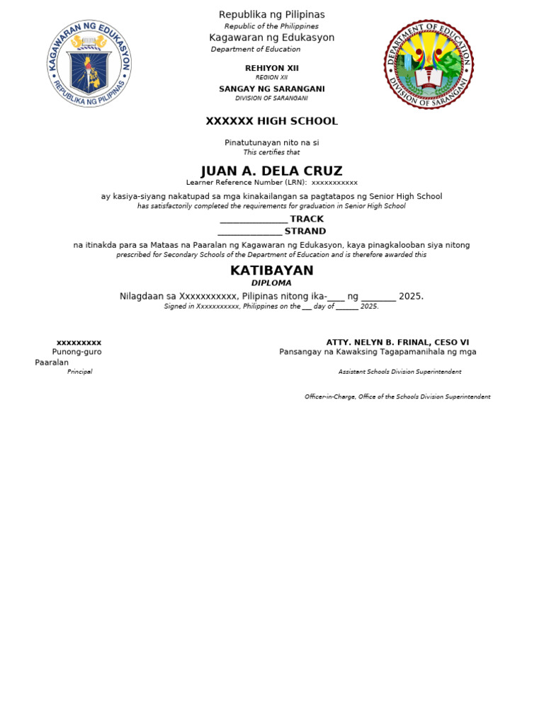 Deped Diploma SHS | PDF