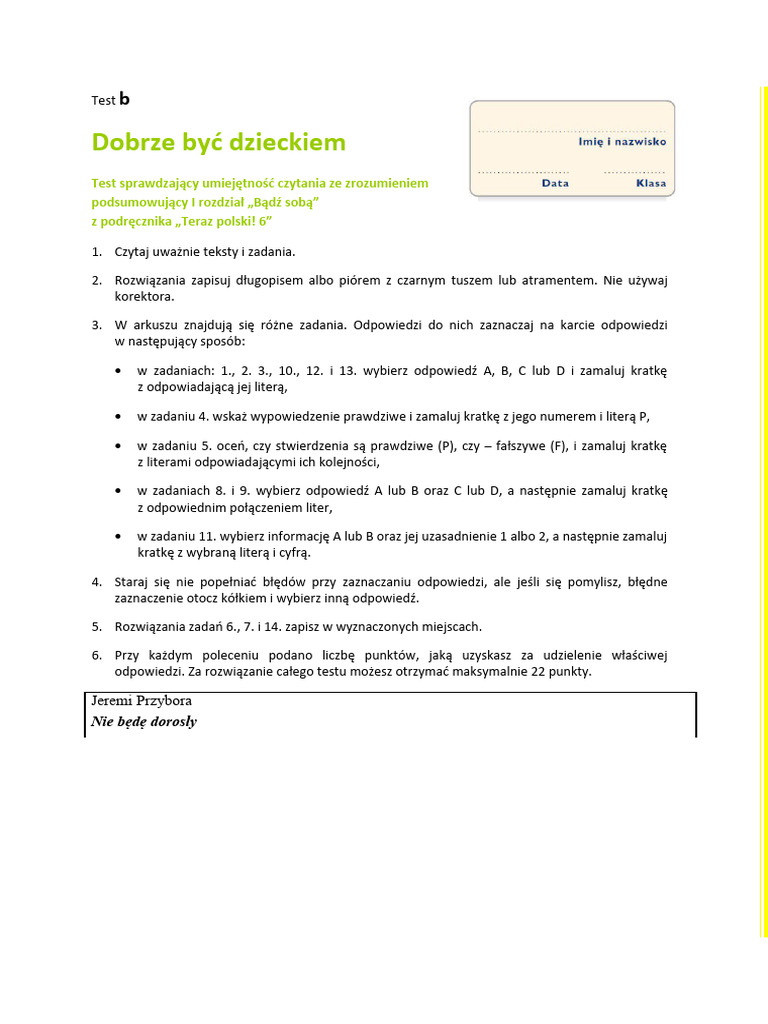 Tp6 Test Rozdzial I B | PDF