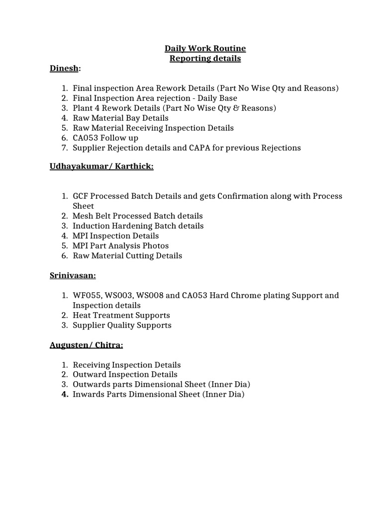 My Team Daily Work Routine | PDF