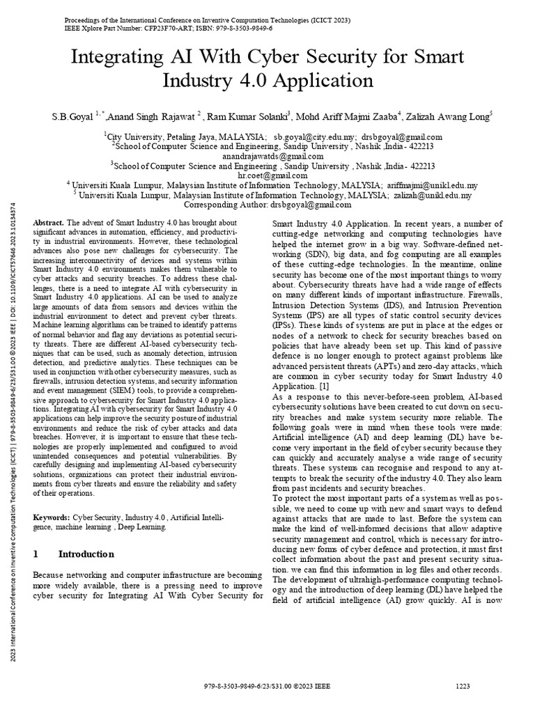 Integrating AI With Cyber Security For Smart Industry 4.0 Application | PDF | Security ...