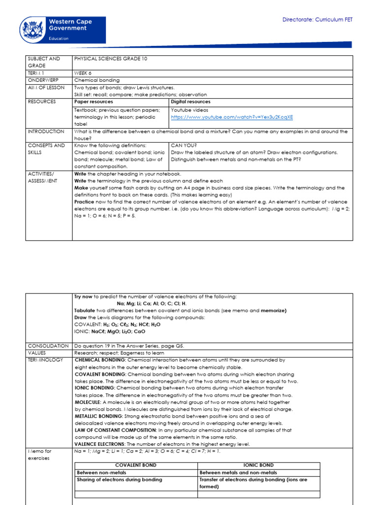 Grade 10 Physical Sciences: Chemical Bonding | PDF | Chemical Bond ...