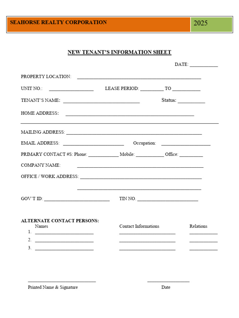 Tenant Information Sheet 2025 | PDF