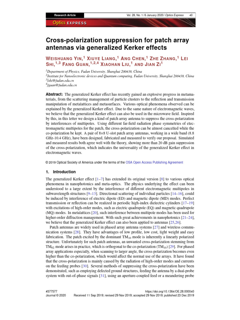 Cross-Polarization Suppression For Patch Array Antennas Via Generalized Kerker Effects | PDF ...