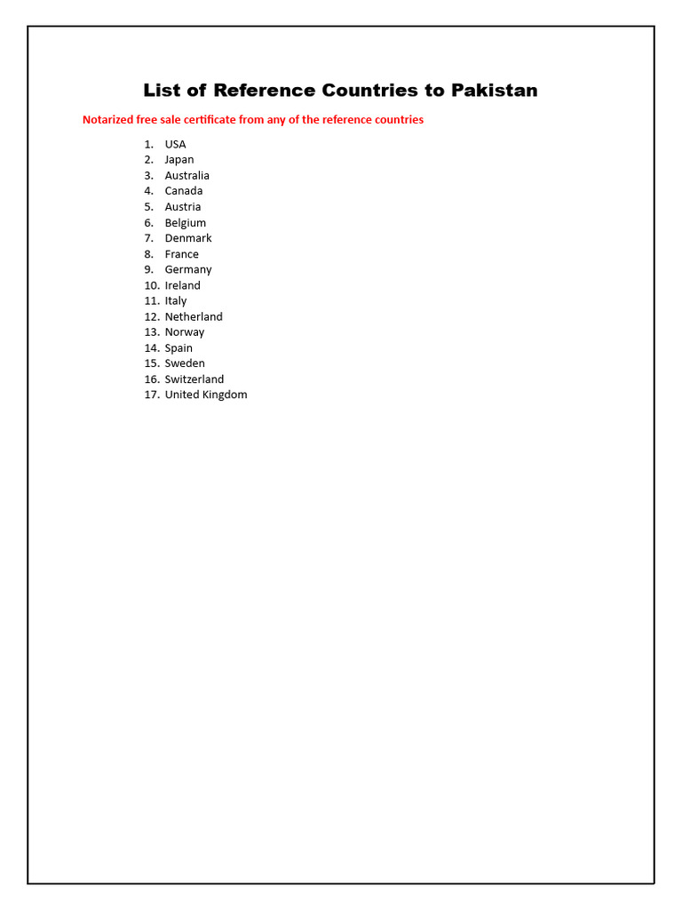 Reference Countries for Pakistan Certification | PDF