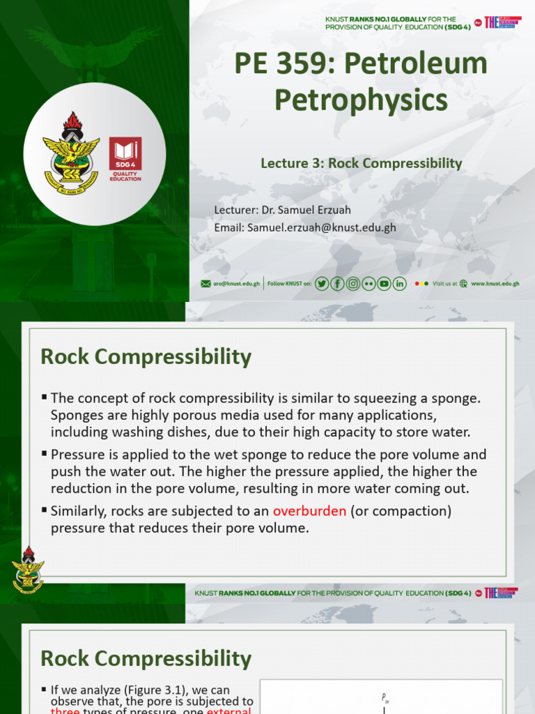 Lecture 3 - Rock Compressibility | PDF | Porosity | Pressure