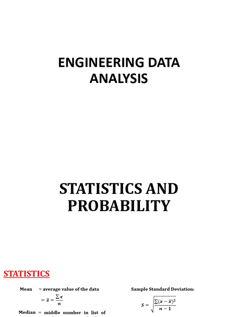 Lecture 02 - Engineering Data Analysis | PDF | Mode (Statistics) | Descriptive Statistics