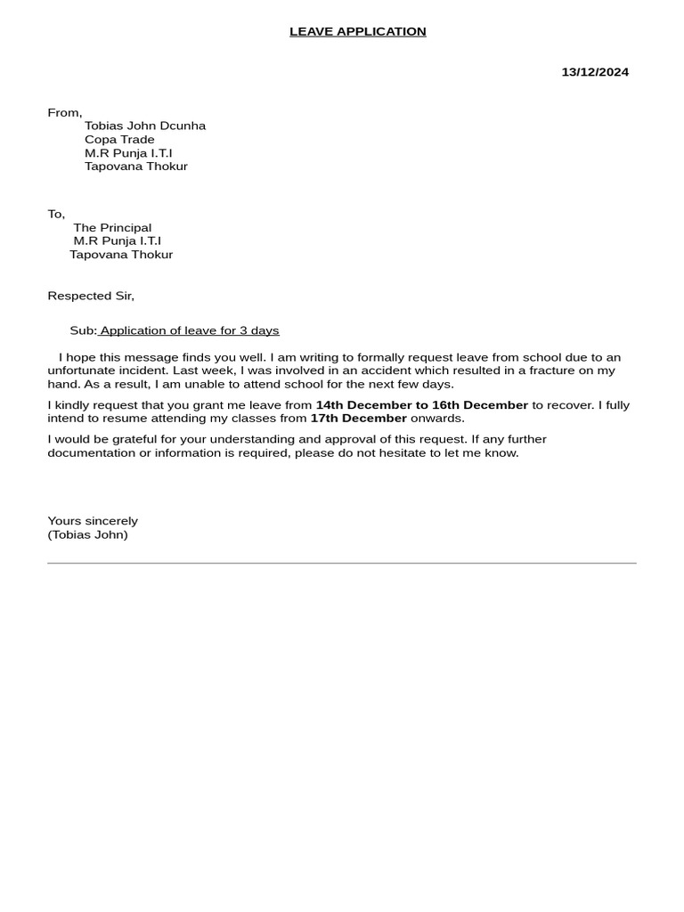 Leave Application | PDF