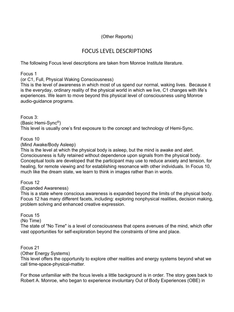 01a An Overview of Focus Levels | PDF | Mind | Consciousness