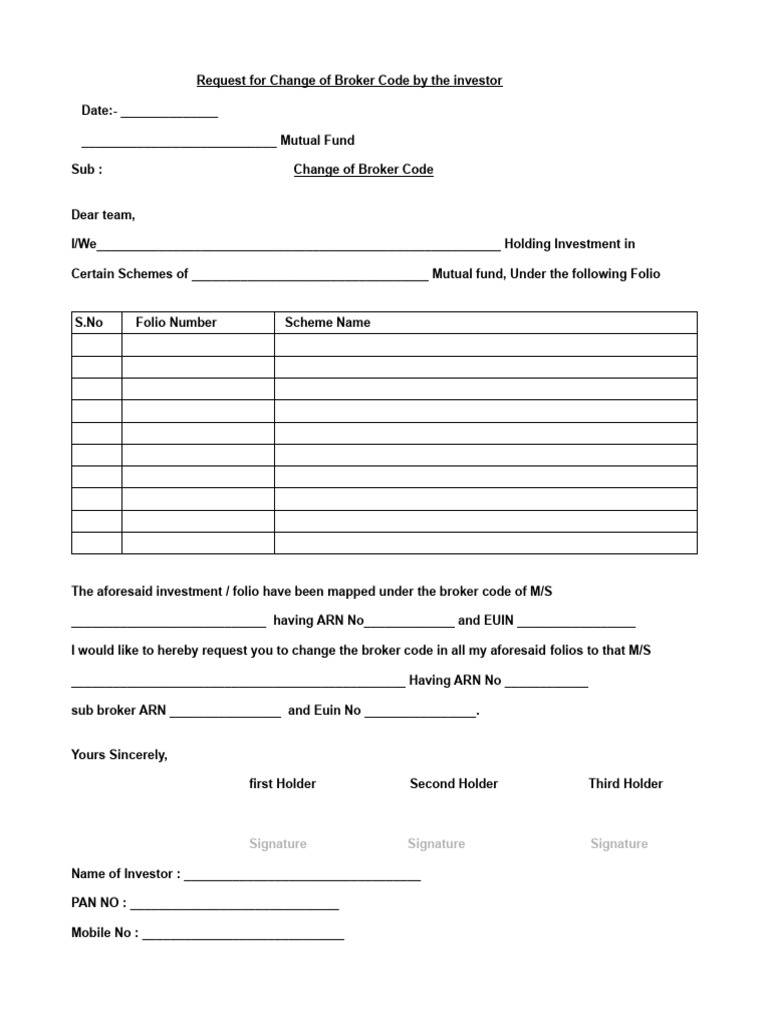 Change of Broker Form Common | PDF