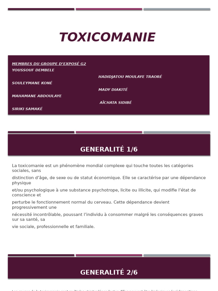 Exposé Généralité Toxicomanie | PDF | Pharmacodépendance | Médicaments