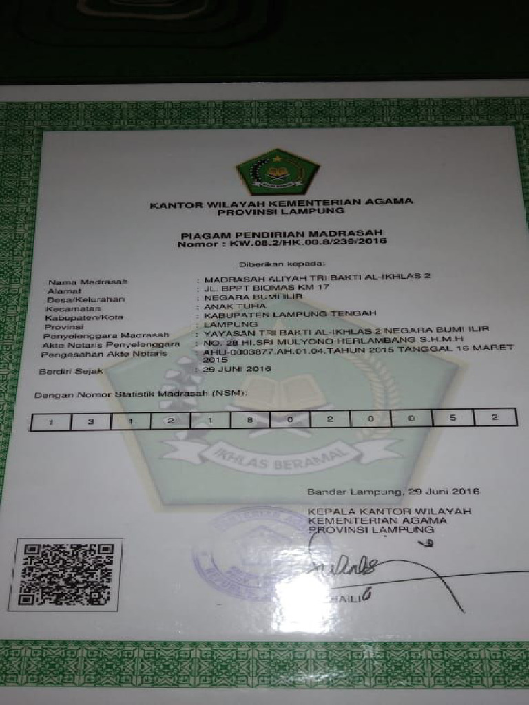 SK Pendirian Ma Tba 2 | PDF