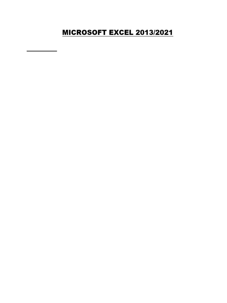 Microsoft Excel 2013-2021 Notes | PDF | Microsoft Excel | Spreadsheet