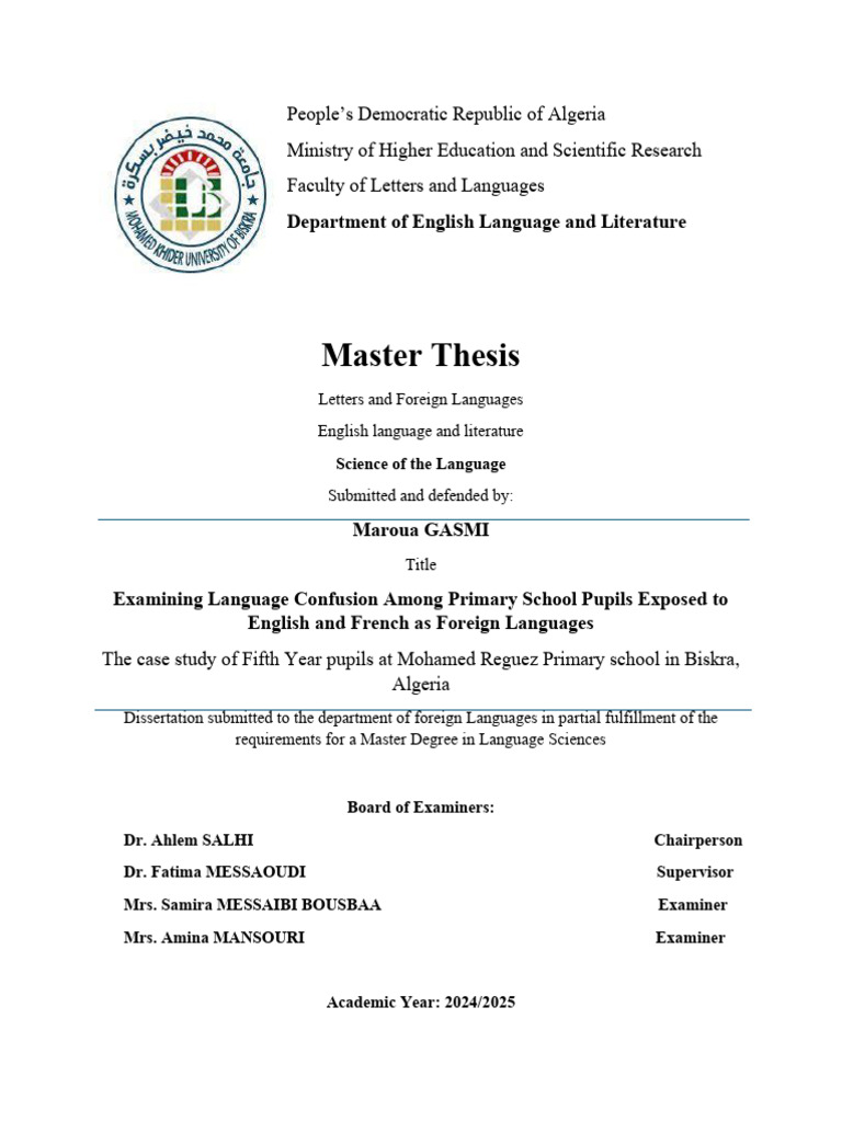 Maroua Gasmi Language Sciences2024-2025 (Master Thesis) | PDF | Second Language Acquisition ...