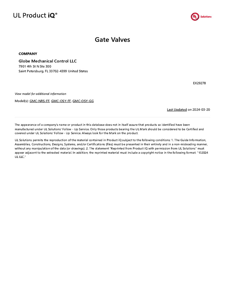 UL Certificate-GMC valve | PDF
