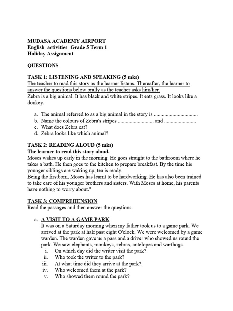 English Holiday Assignment | PDF
