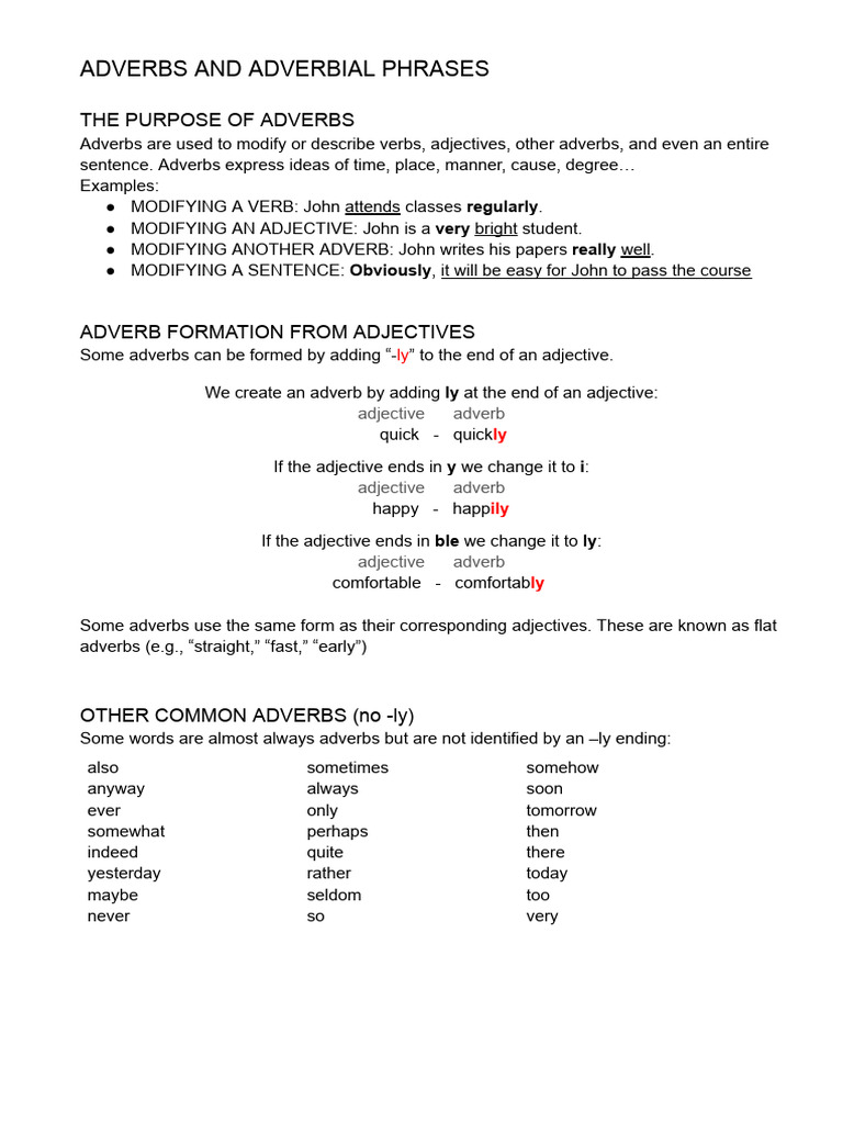 Adverbs and Adverbial Phrases | PDF | Adverb | Adjective