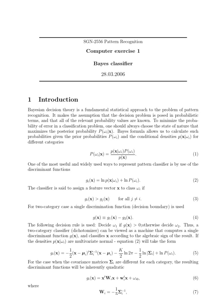 Bayes Classifier Exercise - 1 | PDF | Pattern Recognition | Covariance Matrix