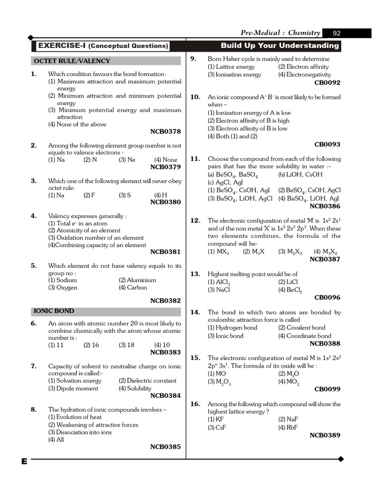 Che - Nurture - 02 - (Chemical Bonding) (Ex) E | PDF | Chemical Bond | Chemical Polarity