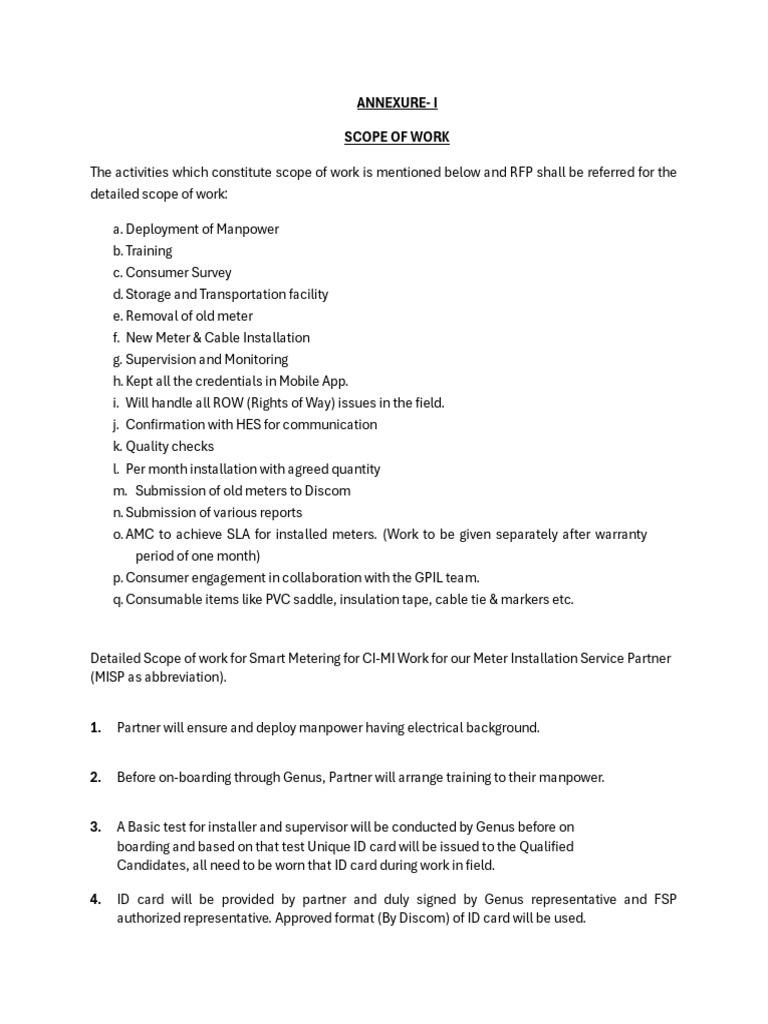 Meter Installation Partner Scope of Work | PDF | Employment ...