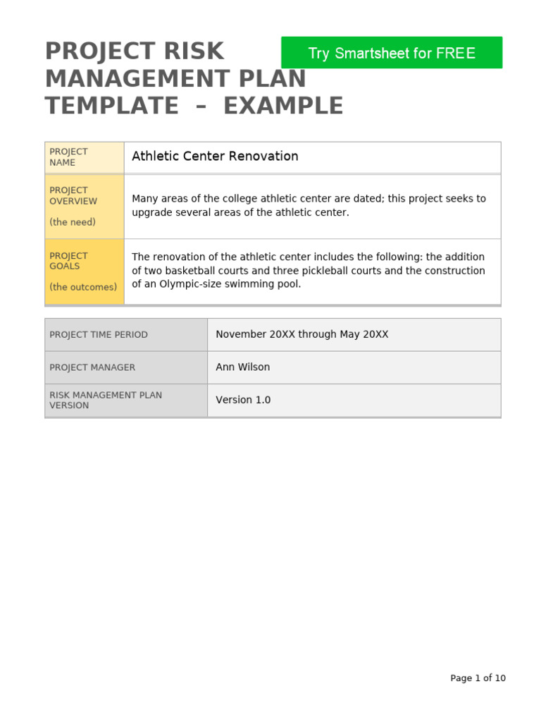 IC Project Risk Management Plan Example 11690 WORD | PDF | Risk | Risk ...