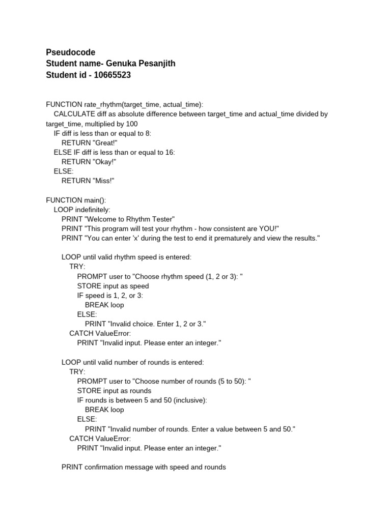 PHYTHON Programming Principles (CSP1150) Assignment ("Rhythm Test ...