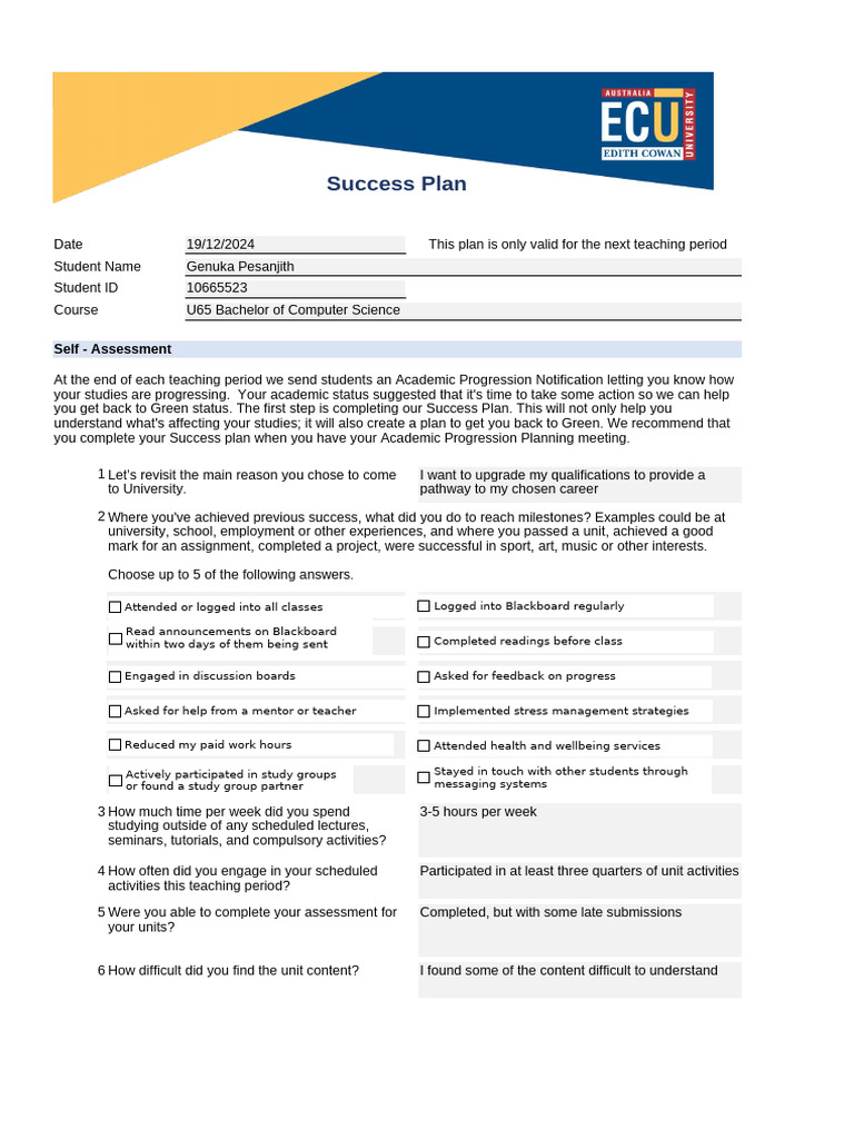 Success Plan for Academic Progression | PDF | Learning