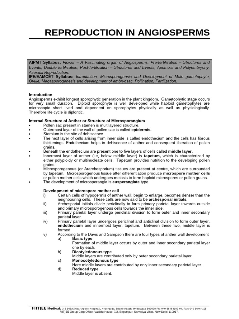 Reproduction in Angiosperms | PDF | Pollen | Biological Processes