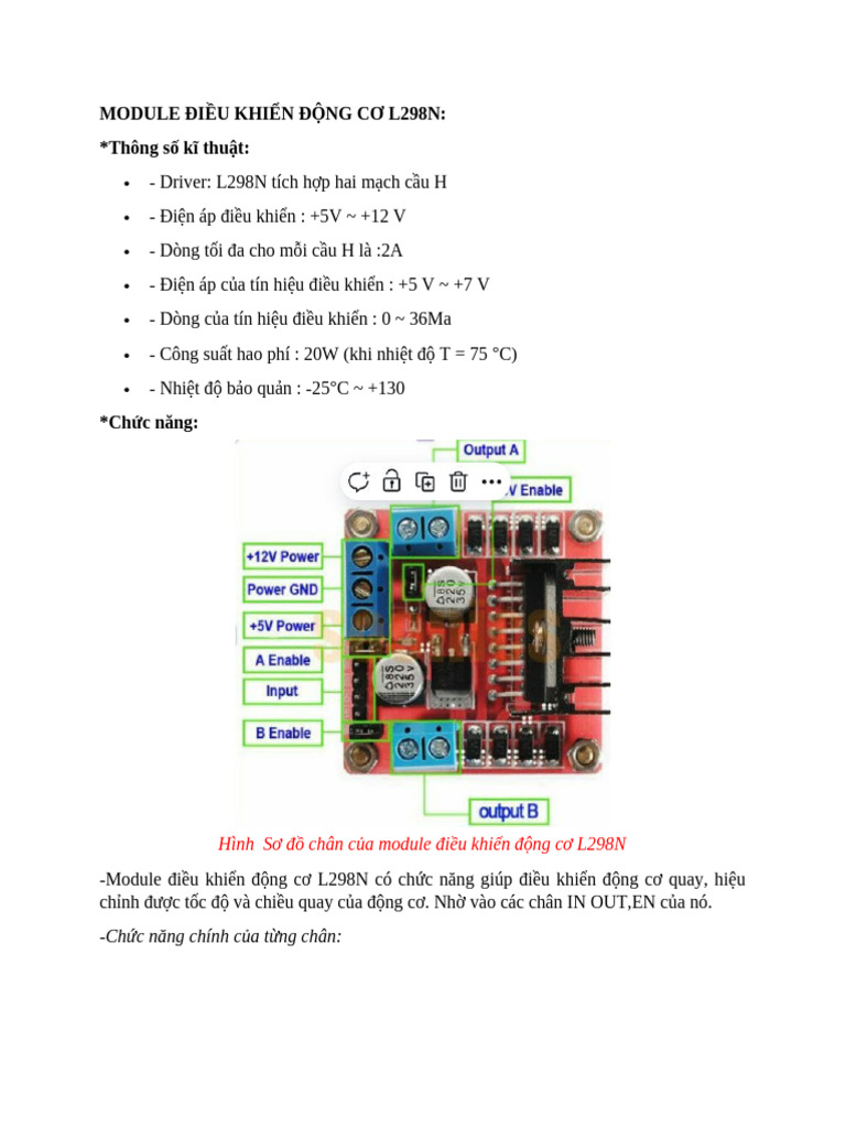 MODULE ĐIỀU KHIỂN ĐỘNG CƠ L298N | PDF