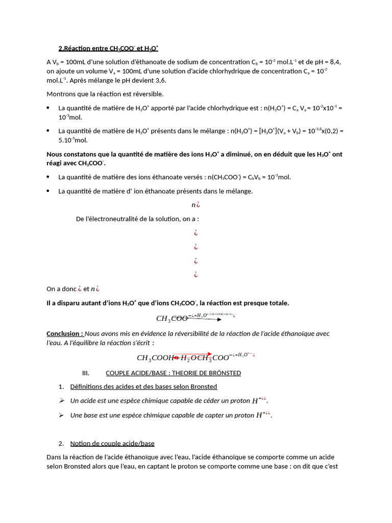 Réversibilité des réactions acide/base | PDF | Ammonium | Acide