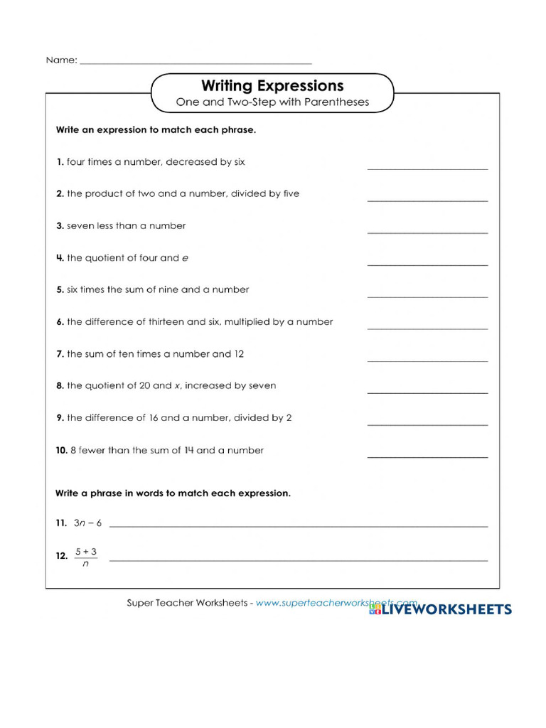 Writing Algebraic Expressions | PDF