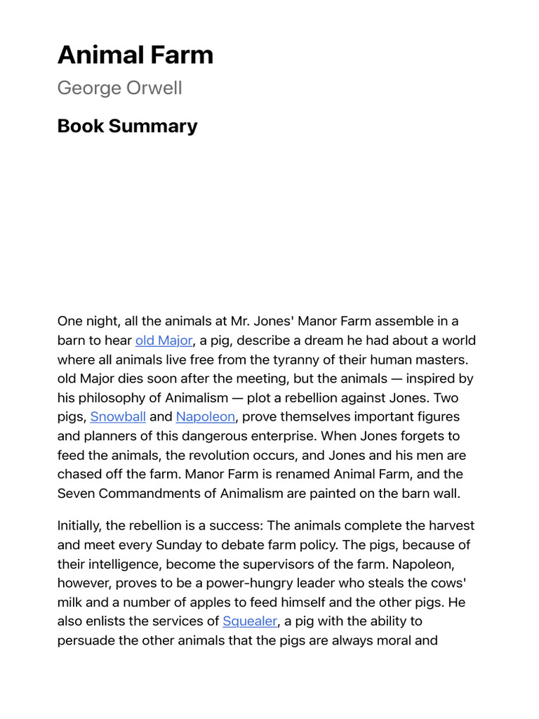 Animal Farm - Book Summary - CliffsNotes | PDF