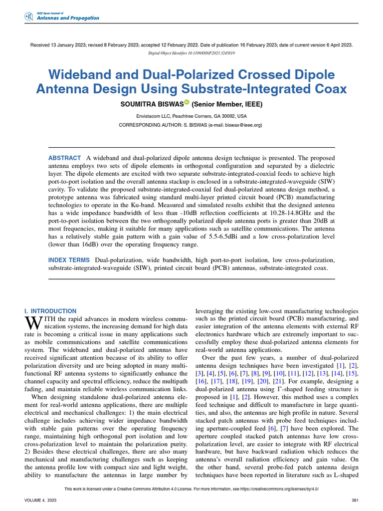Wideband and Dual-Polarized Crossed Dipole Antenna Design Using ...