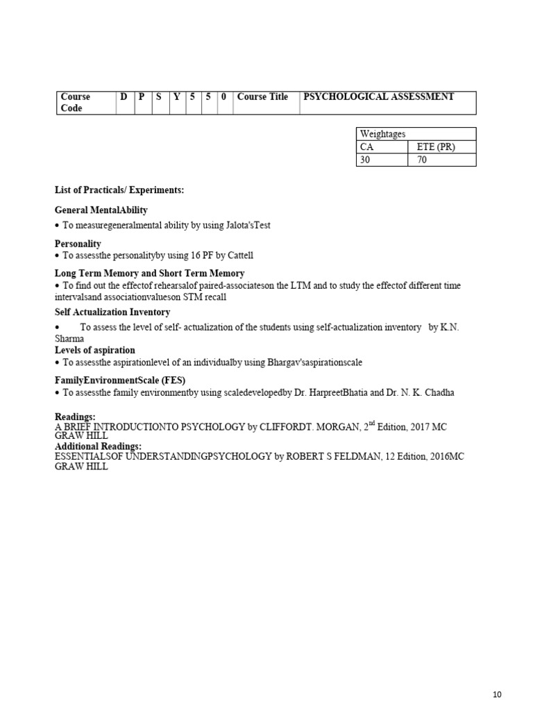 Psychological Assessment Lab Manual | PDF | Mental Processes ...