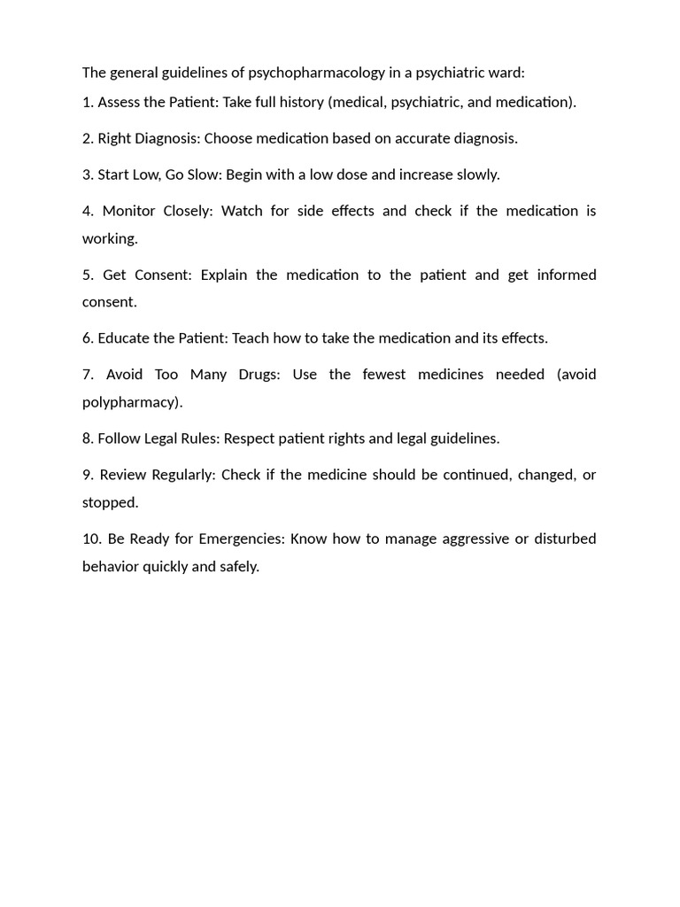 The General Guidelines of Psychopharmacology in A Psychiatric Ward | PDF | Psychiatry | Panic Attack