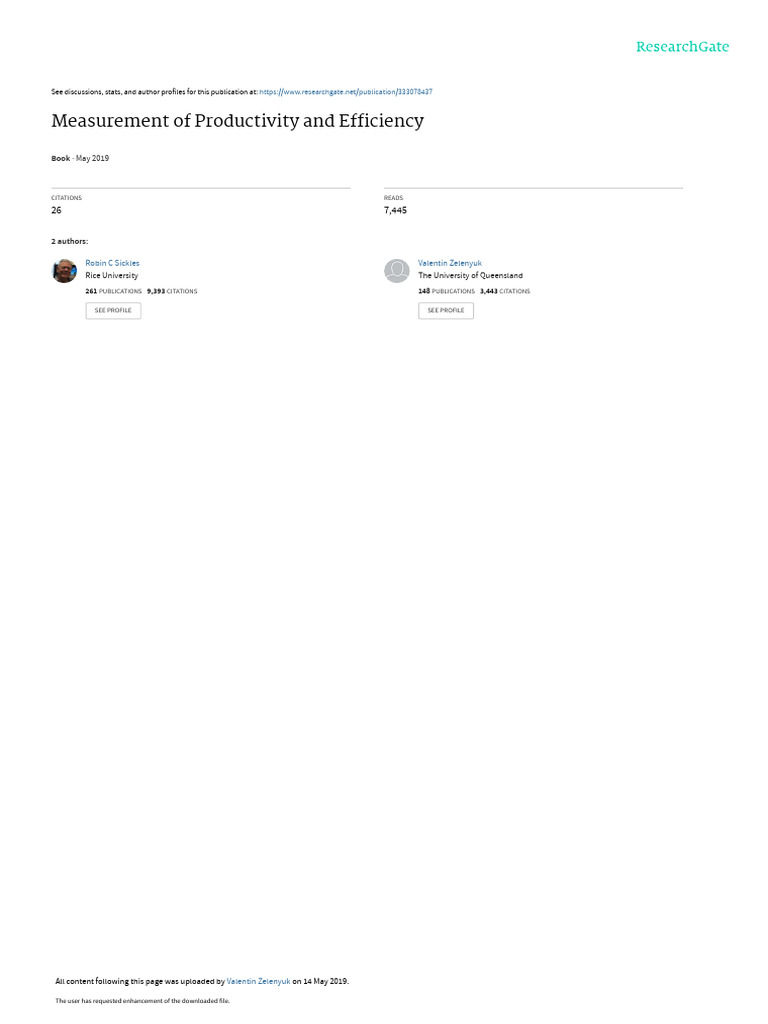Measurement of Productivity and Efficiency | PDF | Bootstrapping ...
