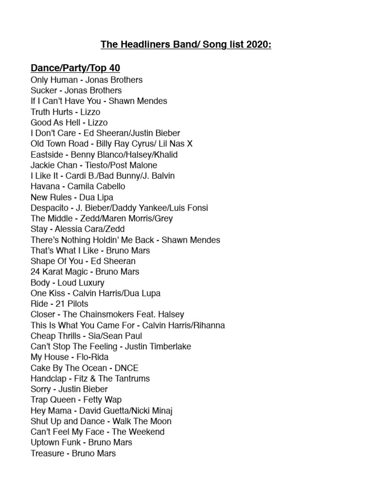 Headliners Band 2020 Song List | PDF | Soul Music | Michael Jackson