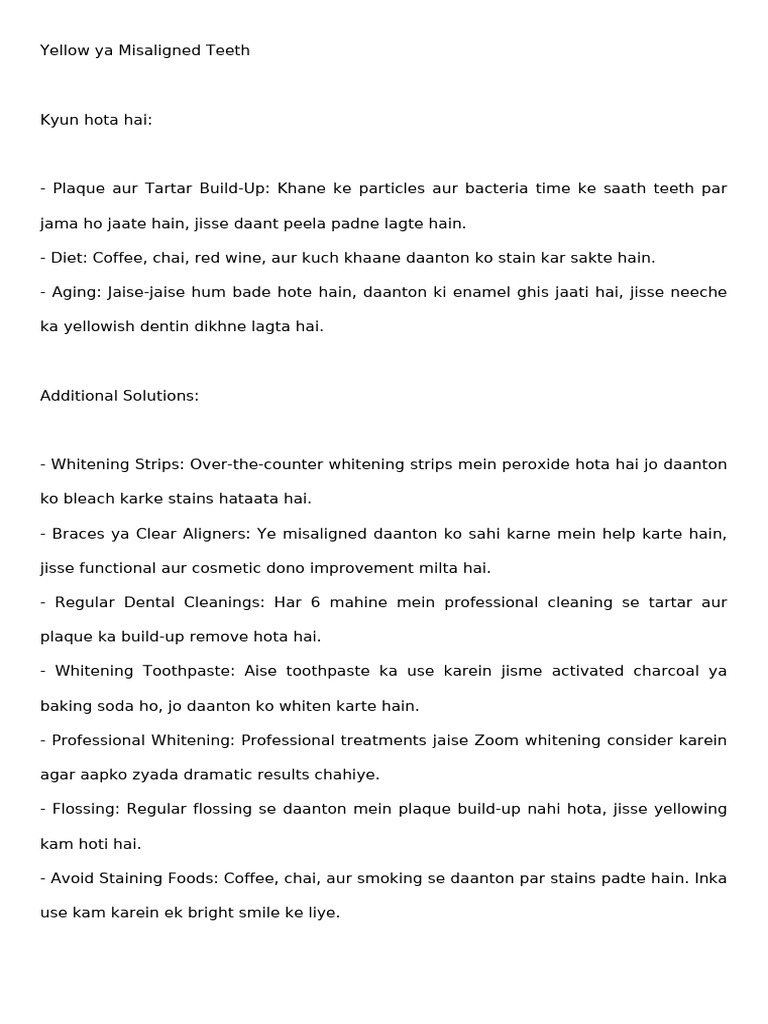 Yellow or Misaligned Teeth Hinglish | PDF