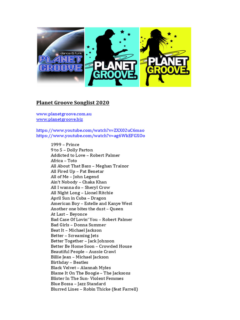 2020-Planet-Groove-Songlist | PDF | Sound Recording | Musicians