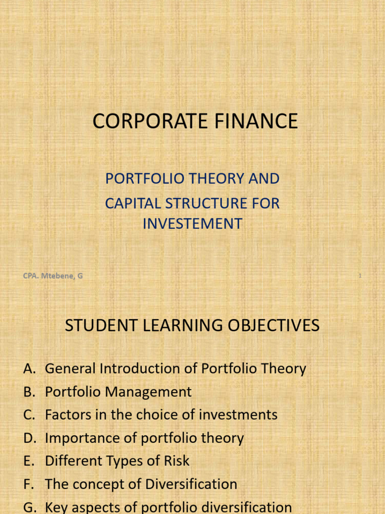 Portfolio Theory - 2 | PDF | Capital Asset Pricing Model | Modern ...