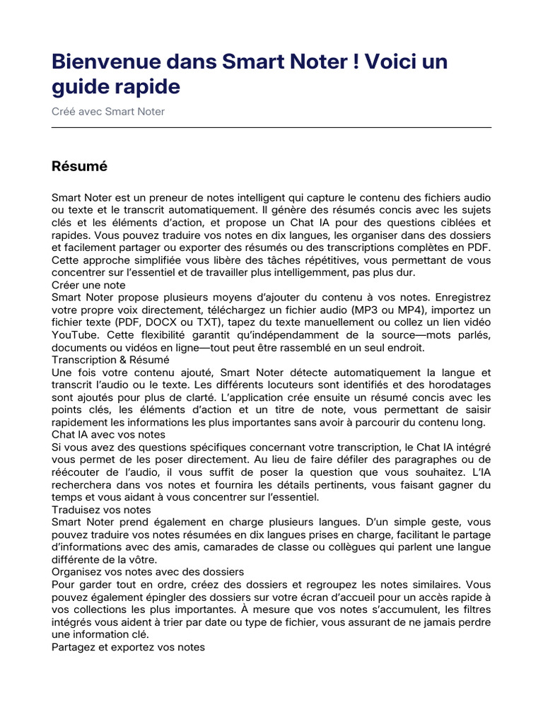 Guide de Smart Noter : Prise de Notes IA | PDF | Fichier informatique ...