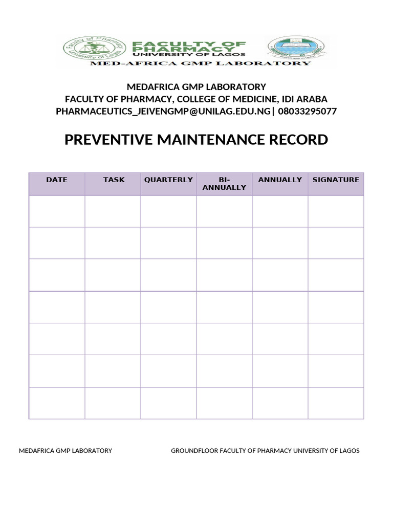 Preventive Maintenance Record | PDF