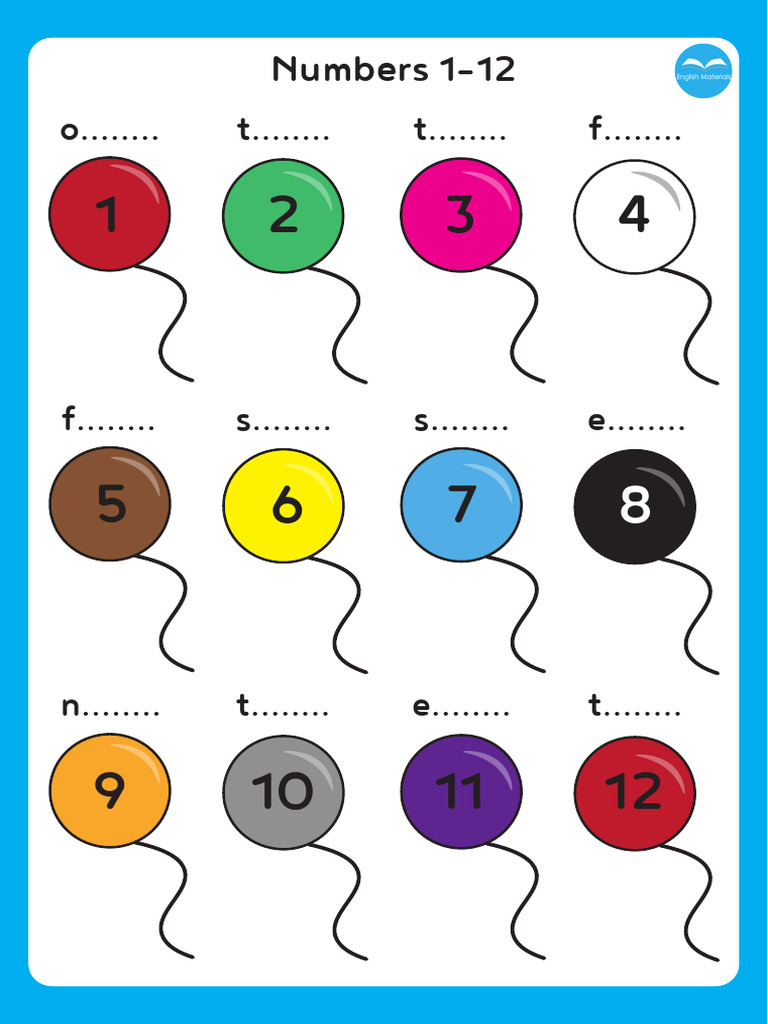Numbers 1-12 Balloons - Englishmat | PDF