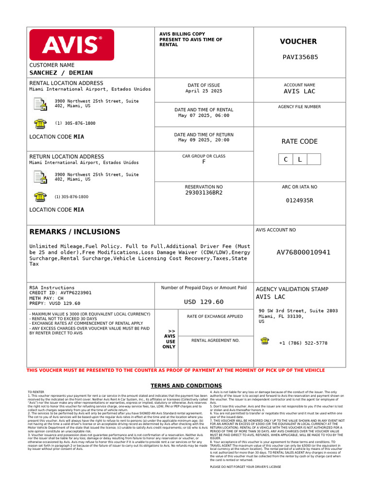 Cupon Car Reservation 314463 | PDF | Fee | Payments