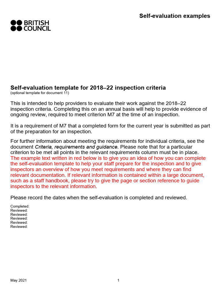 Self-Evaluation Examples | PDF | Teachers | Risk Assessment