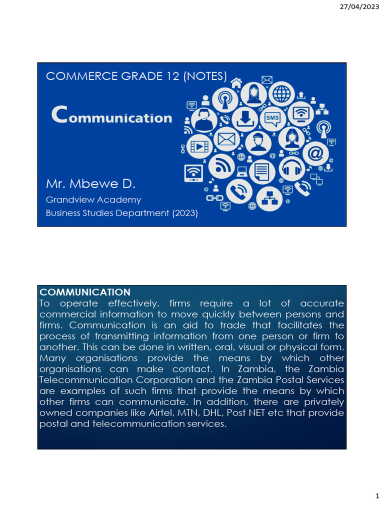 Commerce G12 - Communication Notes | PDF | Mail | Telecommunications