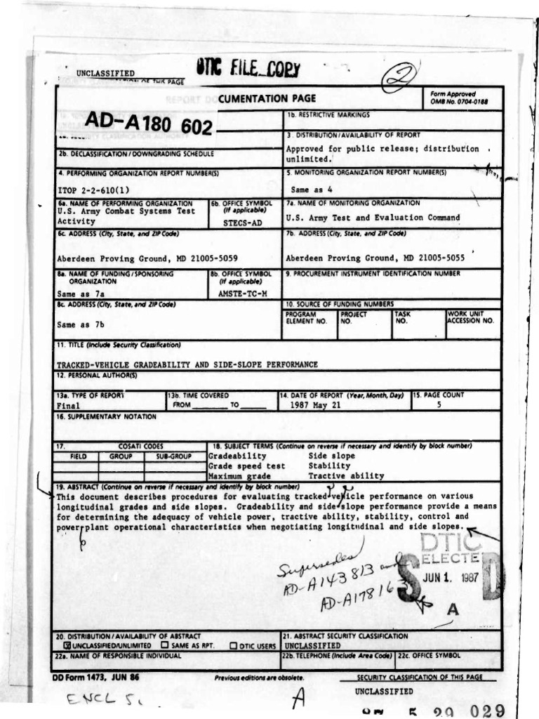 DTIC - ADA180602 Tracked-Vehicle Gradeability and Side-Slope ...