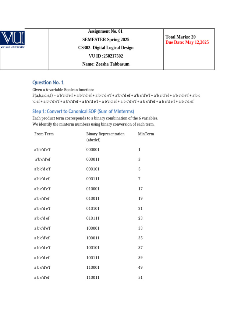 CS302 (bc250217502) Assigment 1 | PDF | Applied Mathematics | Logic