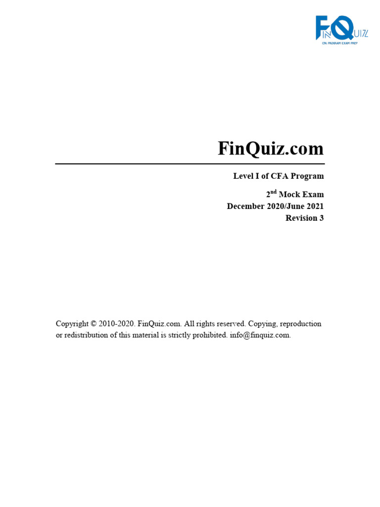 FinQuiz Level1Mock2020Version2JunePMQuestions | PDF | Bonds (Finance ...