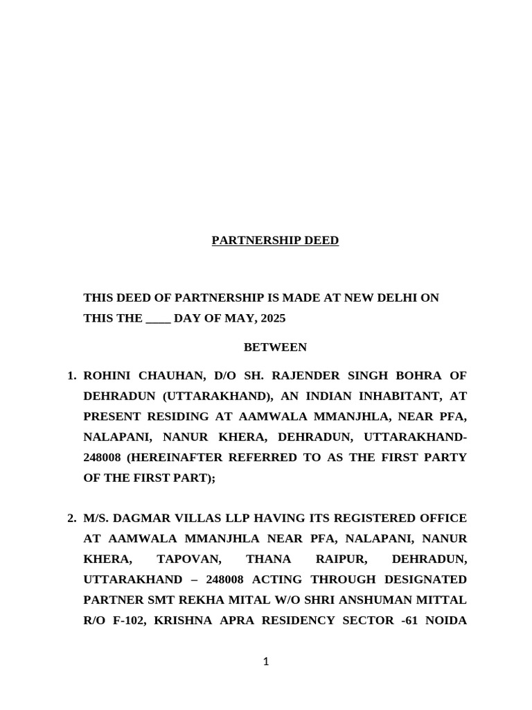Partnership Deed for Real Estate Development | PDF | Partnership | Interest