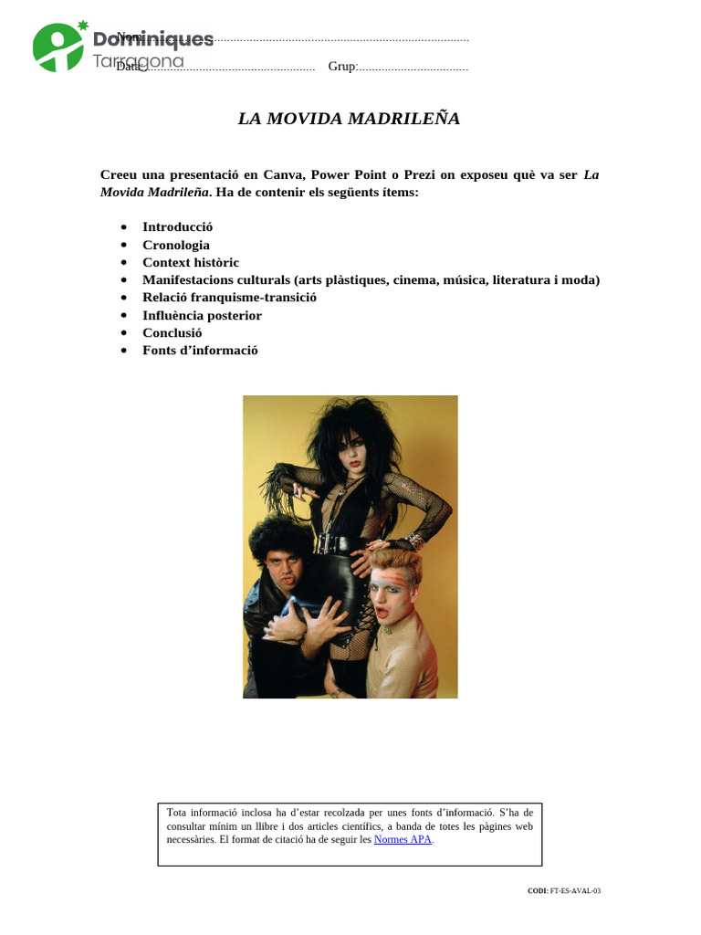 6963 20250519 Exercici 4SOC. La Movida Madrilena | PDF